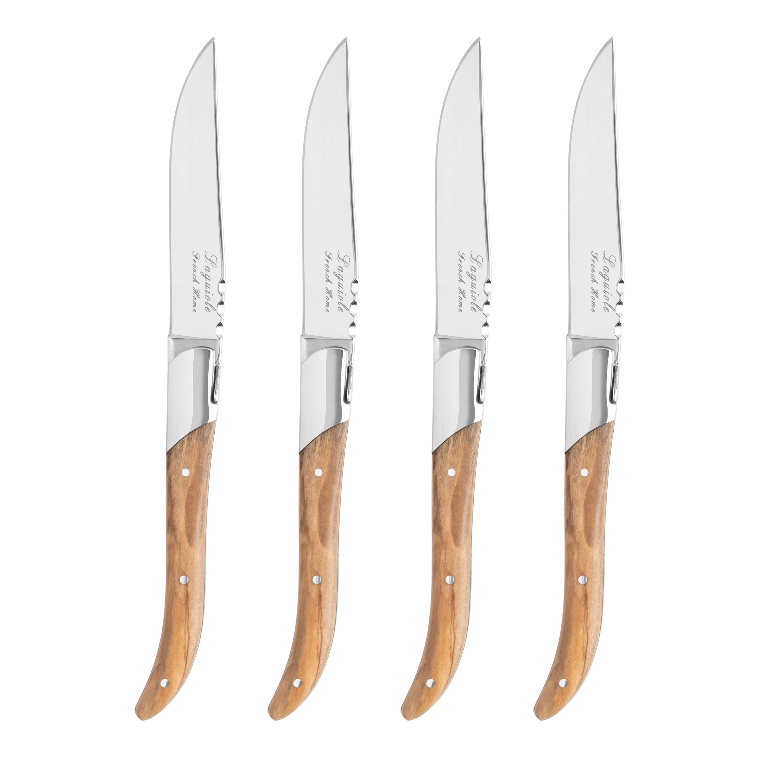 French Home Laguiole Set of 4 Connoisseur Steak Knives with Olive Wood